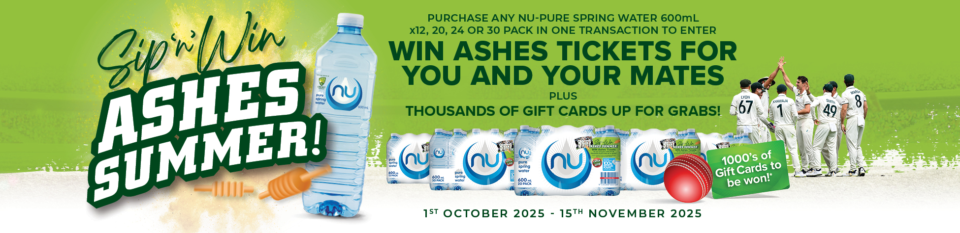 Woolworths / Nu Pure water - Win Ashes tickets for you & three mates ...